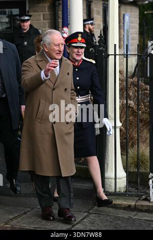King Charles III leaves Clitheroe Station with the Lord-Lieutenant of ...