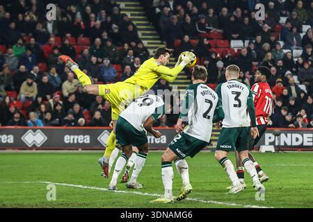 Middlesbrough goalkeeper Sol Brynn jumps up to win the high ball during ...