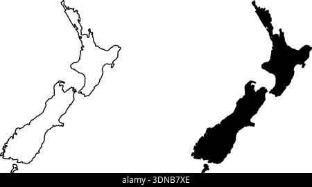 New Zealand - solid black outline border map of country area. Simple ...