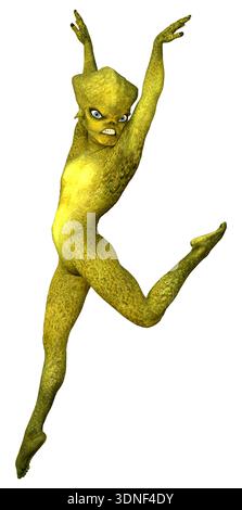 3D rendering of a green alien dancing isolated on white background ...