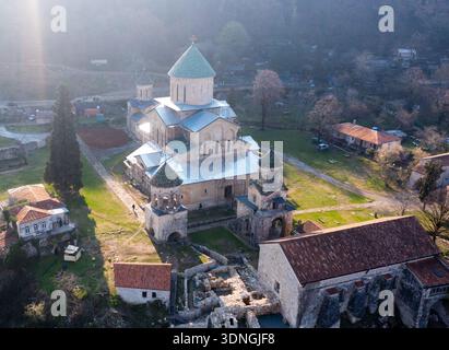Sunset view aerial on Kutaisi with town square (white bus to airport ...