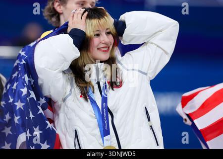 Gold medalist Alysa Liu of United States of America celebrates during ...