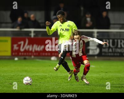 BRACKLEY, ENGLAND - FEBRUARY 11: Morgan Roberts of Brackley Town shoots ...