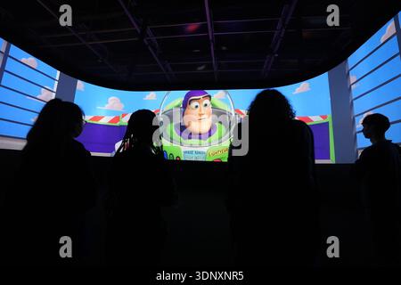 Visitors during a preview of the Mundo Pixar Experience immersive ...