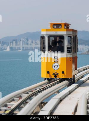 Colorful capsule train in Busan. Tourist attraction in South Korea ...