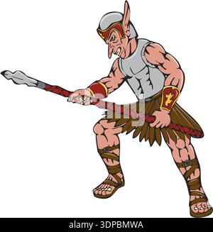 Cartoon style illustration of an orc warrior wielding a club and shield ...
