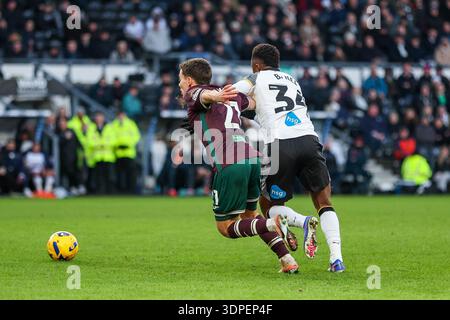34, Jaydon Banel of Derby County attempts a shot during the Sky Bet ...