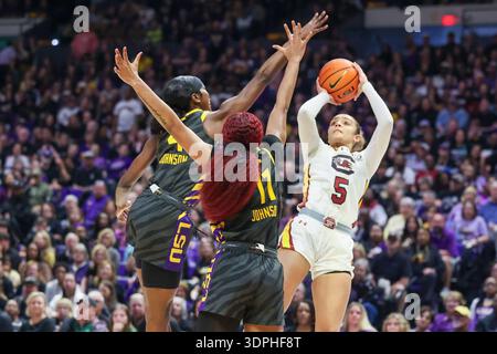 LSU guard ZaKiyah Johnson (11) stands during the first half of an NCAA ...