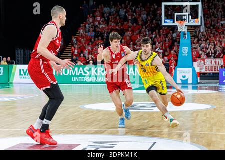 Jonas Mattisseck (Alba Berlin, #09) with Richard Balint (BMA365 Bamberg ...