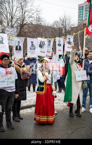 Toronto, Ontario - February 14, 2026: Protest sign with MIGA Make Iran ...