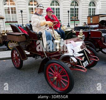 Three-quarters front view of a 1903, open two-seater, Crestmobile, on ...