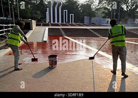 February 21, 2026, Dhaka, Bangladesh: Volunteers drew alpana motifs ...