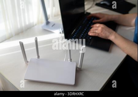 Internet router and modem seen in african garden outdoors, concept of ...