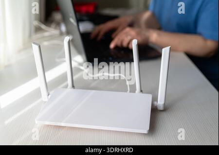 Internet router and modem seen in african garden outdoors, concept of ...