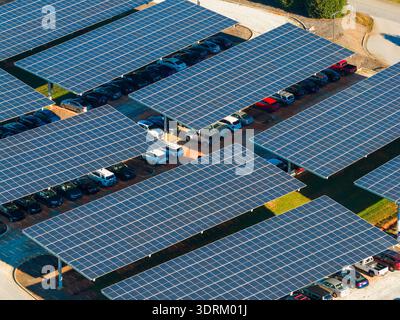 Car parking with canopy roof with solar panels. Solar power generation ...