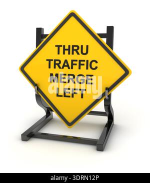 Merge left traffic sign Stock Photo - Alamy