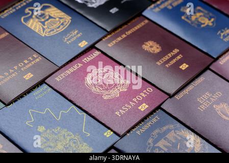 Passports of citizens of different countries of the world, background ...