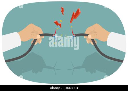 3D Isometric Flat Illustration of Faulty Damaged Cable, Hand Holding ...