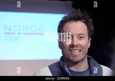 Val di Fiemme, Italy 20260219. Karoline Simpson-Larsen meets the press ...