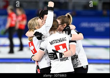 Members of Team Switzerland, Alina Paetz, Silvana Tirinzoni, Carole ...
