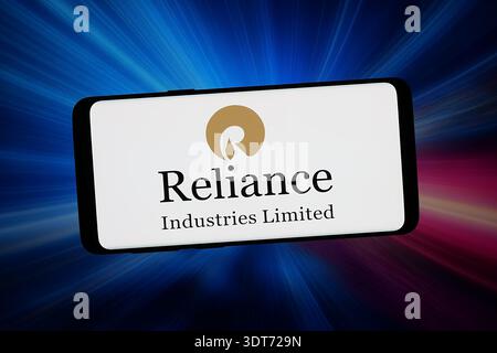 In this photo illustration, the logo of Indian conglomerate company ITC ...