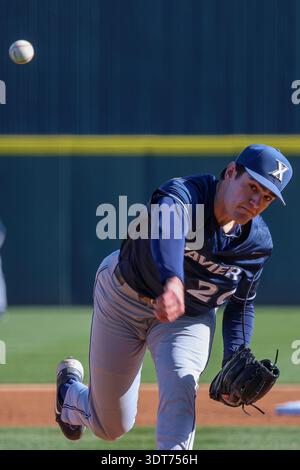 Xavier pitcher Ryan Piech (20) throws during an NCAA baseball game ...