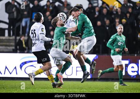 Lokeren, Belgium. 21st Feb, 2026. Lommel's Ralf Seuntjens celebrates ...