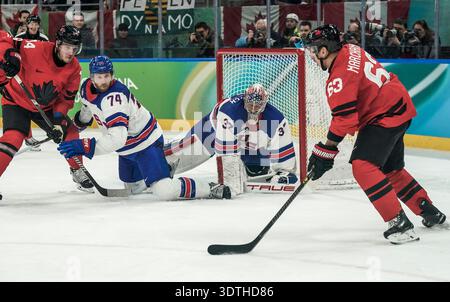 United States' Jaccob Slavin (74) poses with his gold medal after the ...