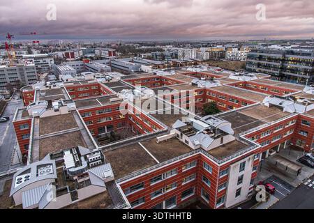 The town of Massy with its residential and industrial buildings lit up ...