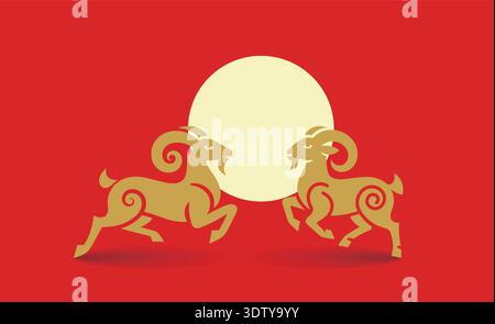 New Year of the Goat 2027 card with horse and snake. Cute cartoon ...