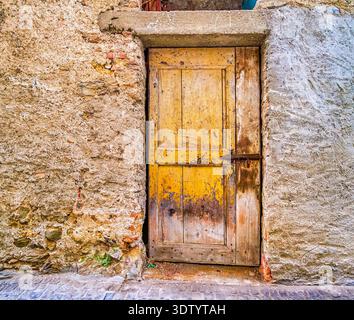 vintage European town or village scene colourized from black and white ...