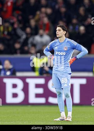 LEVERKUSEN – Olympiakos goalkeeper Kostas Tzolakis during the UEFA ...