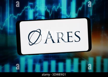 In this photo illustration, the Ares Management Corporation logo is ...
