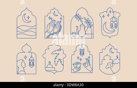 Islamic Icons Line Art Vector, Ramadan Kareem Elements, Eid Mubarak ...