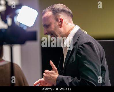 Green Party leader Zack Polanski welcomes his partner Richie Bryan onto ...