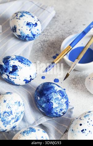 Dyed Easter eggs on grey background Stock Photo - Alamy