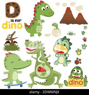 Kids prehistoric dinosaurs alphabet. Cartoon vector abc with funny ...