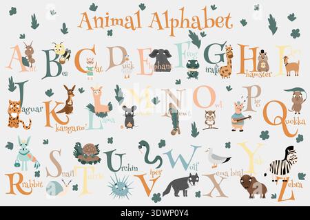 Cute cartoon animals alphabet from A to Z. Vector illustration Stock ...
