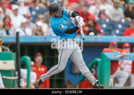 Miami Marlins third baseman Connor Norby runs to third base in the ...