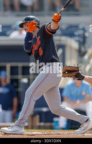 Detroit Tigers Kevin McGonigle (85) runs to first base during an MLB ...