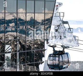 Cable car cabin at Chopok mountain station in Slovakia, with glass ...