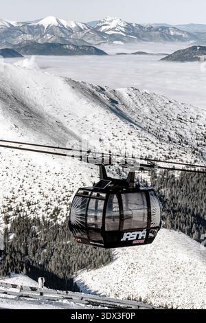 Cable car cabin at Chopok mountain station in Slovakia, with glass ...