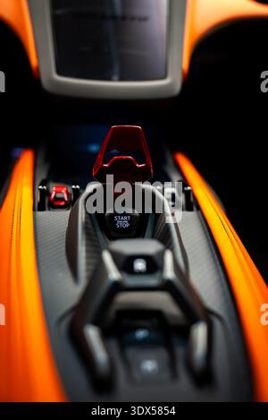 Lamborghini Revuelto interior switchgear on carbon fiber console Stock ...