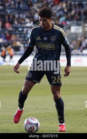 Philadelphia Union defender Nathan Harriel #26 heads the ball during ...