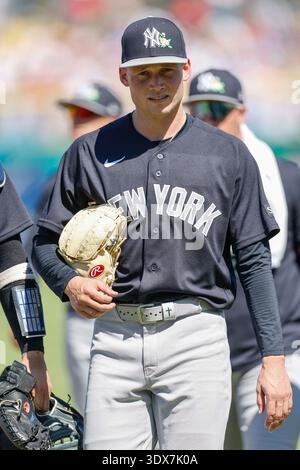 New York Yankees' Will Warren pitches during the first inning of a ...
