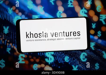 In this photo illustration, the Khosla Ventures (KV) logo is seen ...