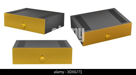 Set of colorful audio amplifiers with minimalistic design isolated on ...