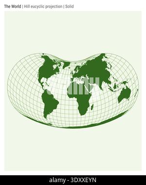 Vector world map. Hill eucyclic projection. Plain world geographical ...