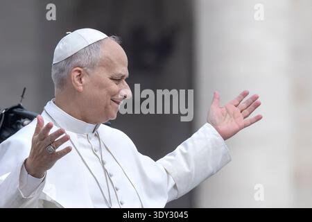 Pope Leo XIV waves as he arrives by helicopter for his pastoral visit ...