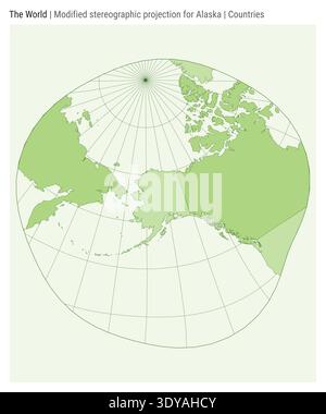 Map of the World. Modified stereographic projection for Alaska. Globe ...